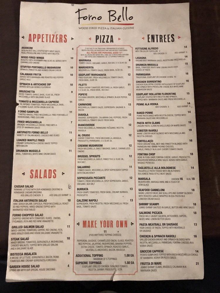 Menu at Forno Bello Wood Fired Pizza & Italian Cuisine pizzeria, DeLand
