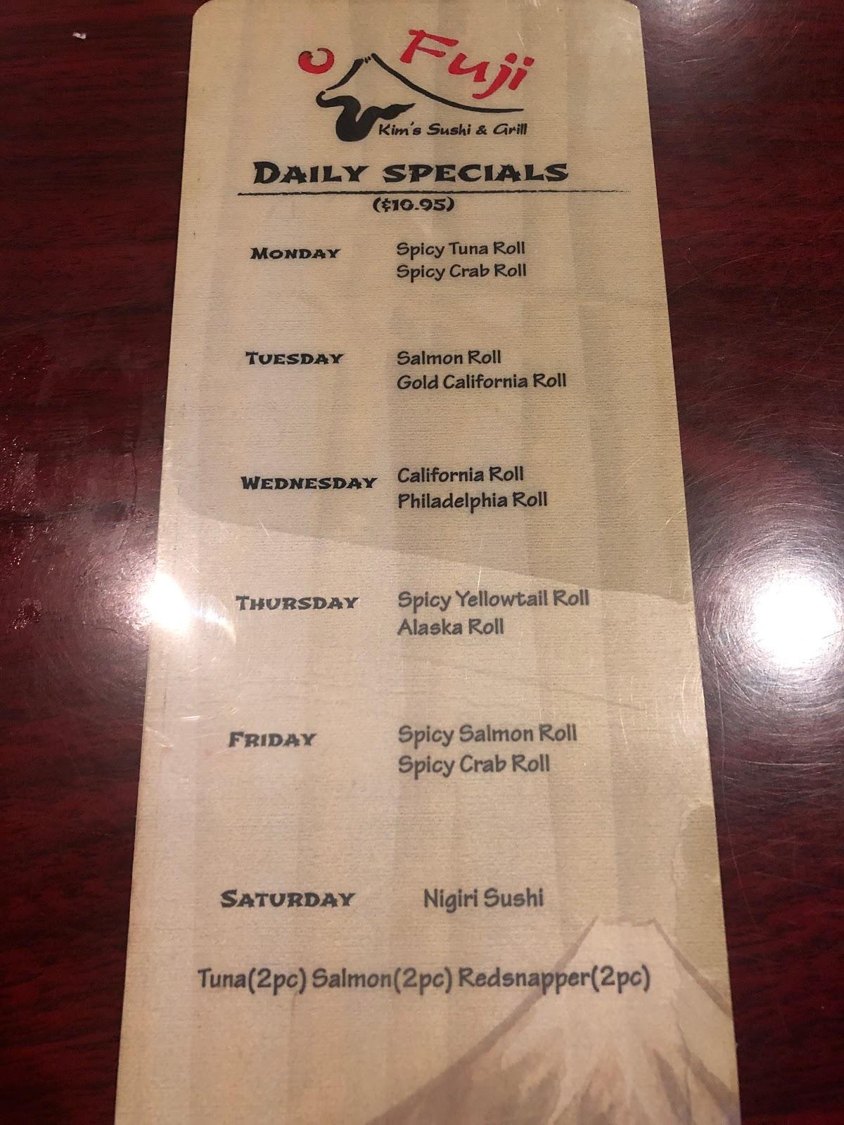 Menu at Fuji Kim's Sushi & Grill restaurant, Texarkana