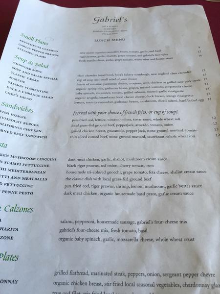 Menu at Gabriel’s Italian Restaurant, Eureka