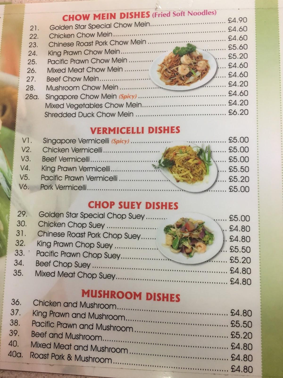 Menu at Golden Star Chinese Take Away fast food, Bedford