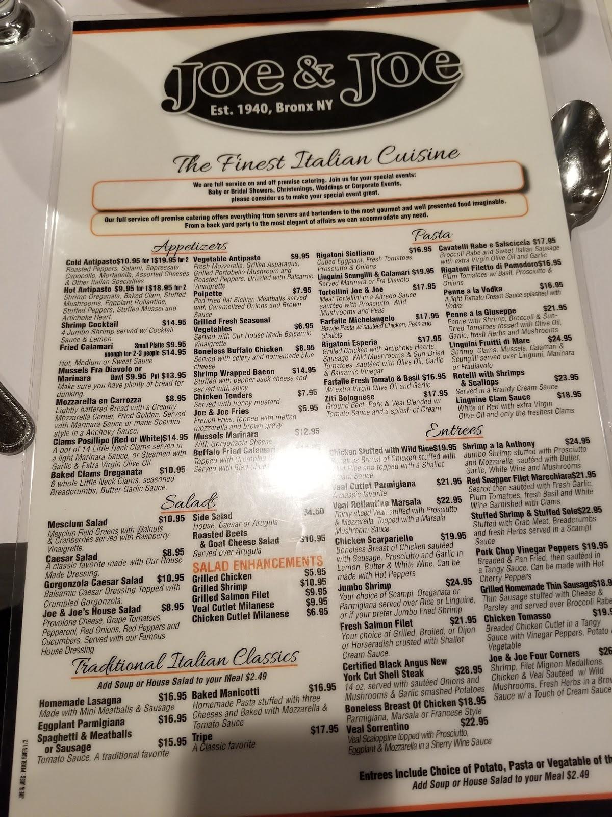 Menu at Joe and Joe restaurant, Pearl River