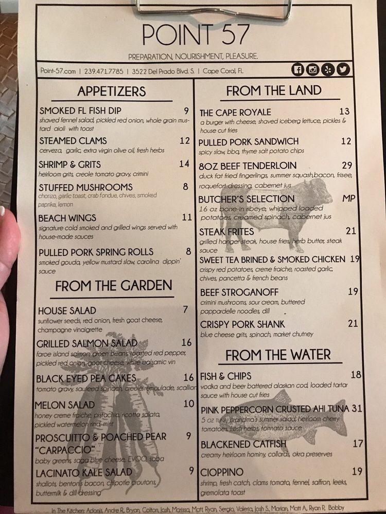 Menu at Point 57 Kitchen & Cocktails restaurant, Cape Coral