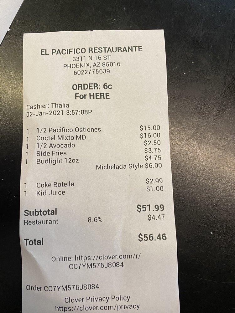 Menu at Restaurant El Pacifico, Phoenix, N 16th St