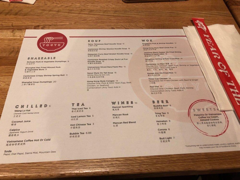 Menu at YOUYU Noodle Bar, Atlantic City