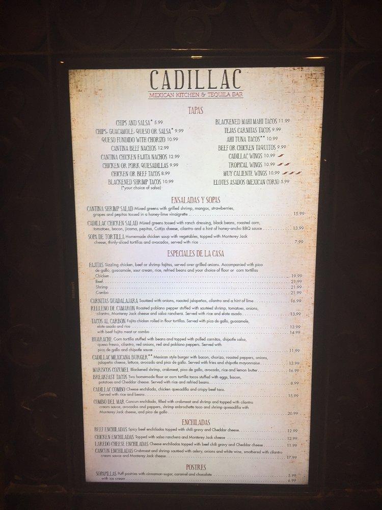 Menu at Cadillac Mexican Kitchen & Tequila Bar, Las Vegas