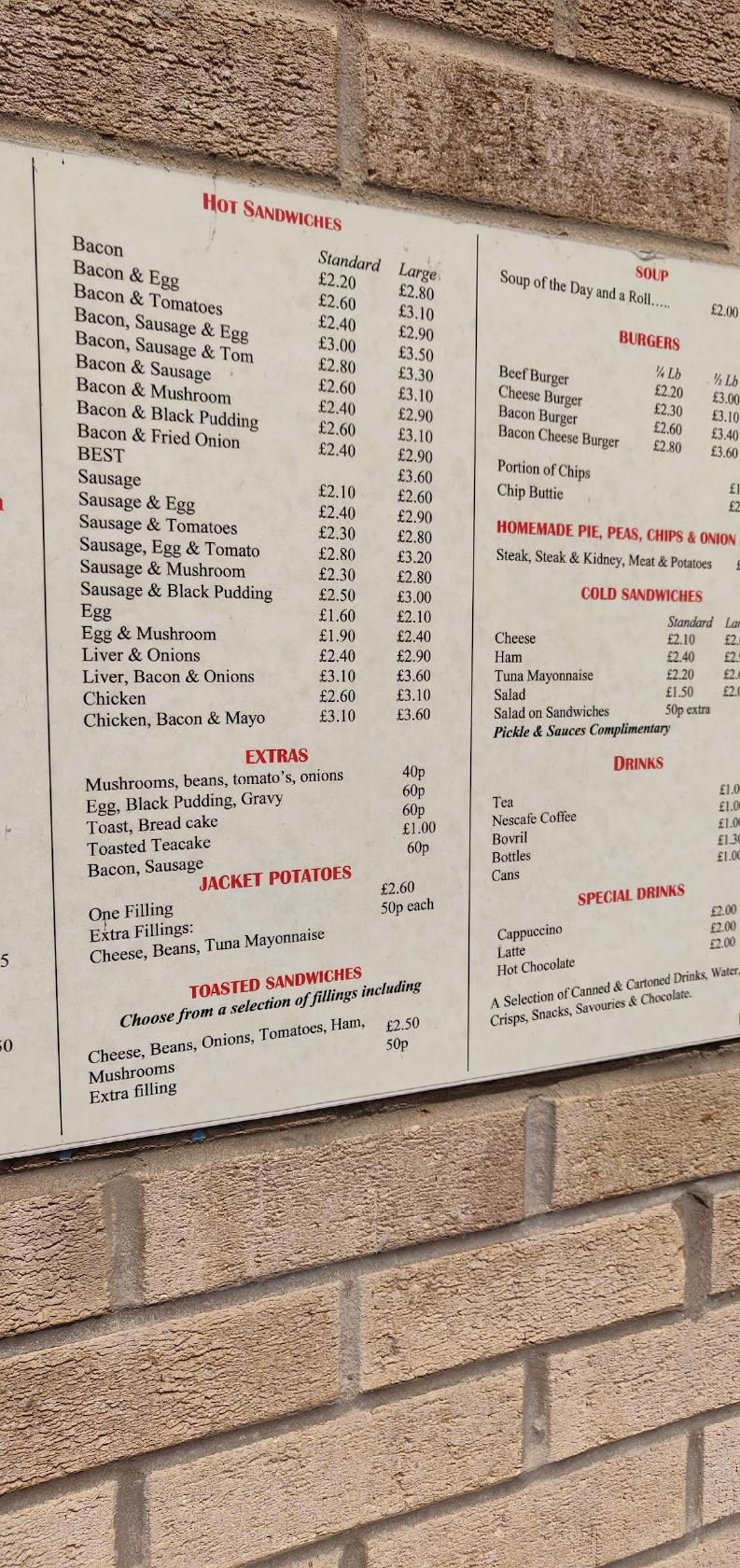 Menu at Climax Cafe, Dronfield