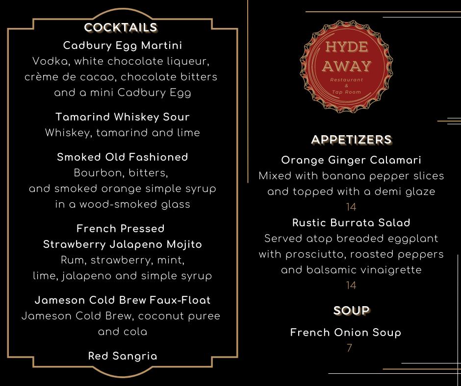 Menu at Hyde-Away Restaurant & Tap Room, Fredon Township