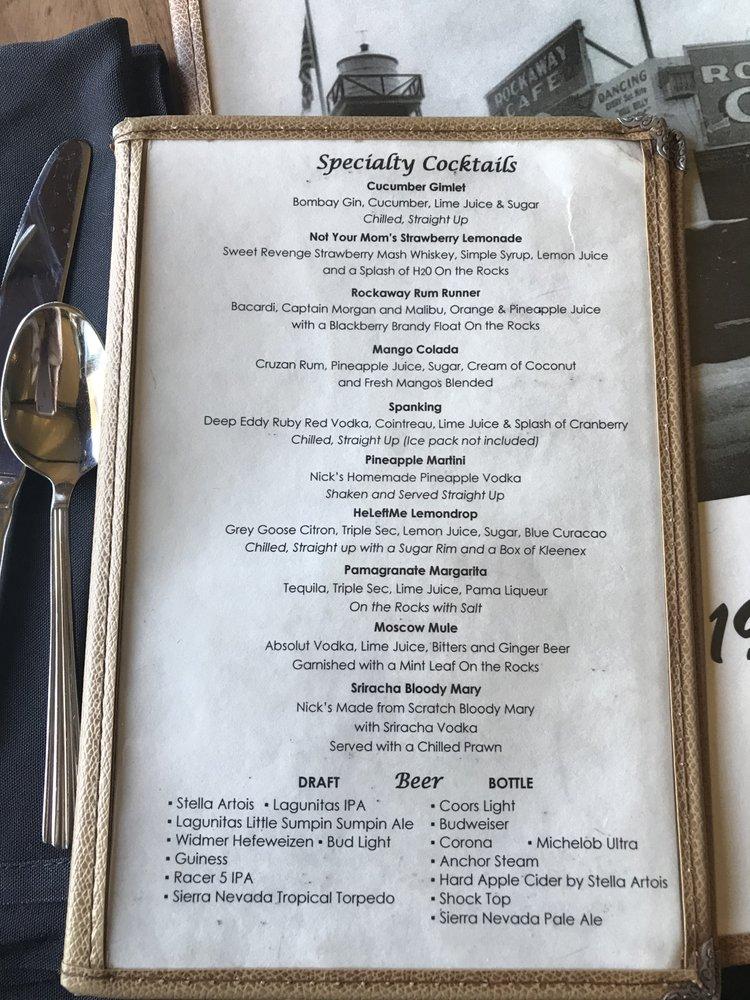 Menu at Nick's Rockaway restaurant, Pacifica