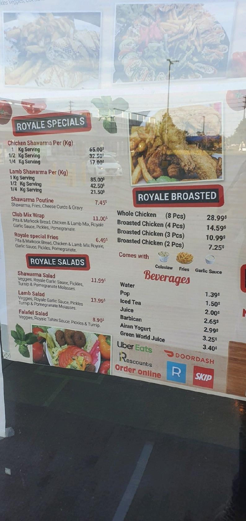 Menu at Shawarma Royale restaurant, Vaughan