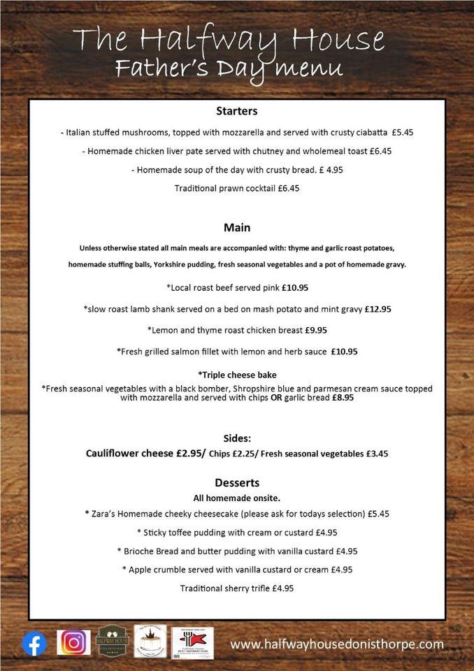 Menu at The Halfway House restaurant, Oakthorpe and Donisthorpe