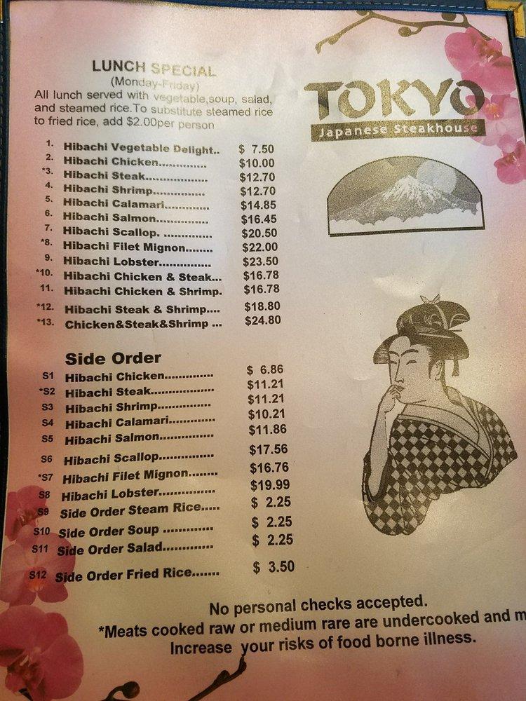 Menu at Tokyo Japanese Steakhouse, Woodinville