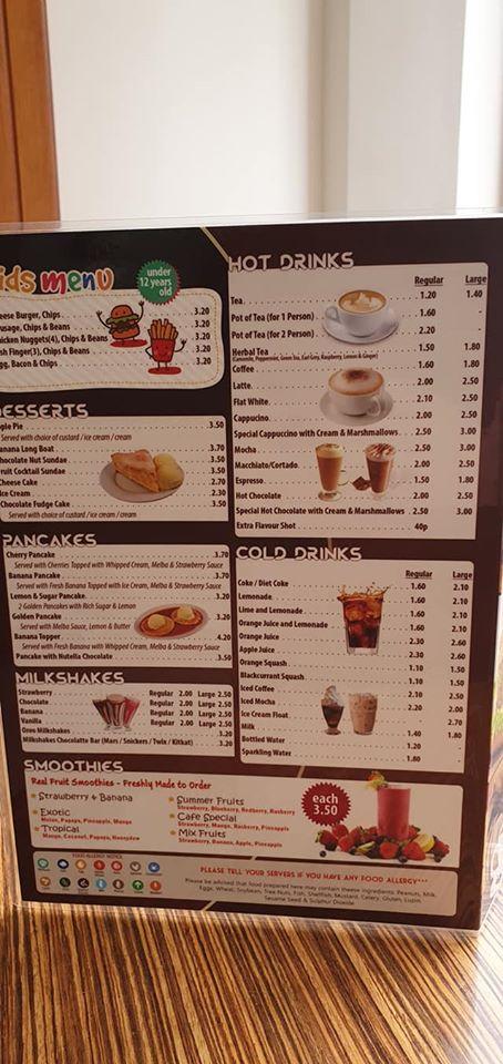 Menu at B O S Cafe, Bridgwater