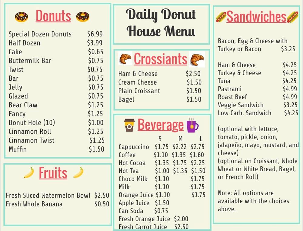 Menu at Daily Donut House cafe, Compton