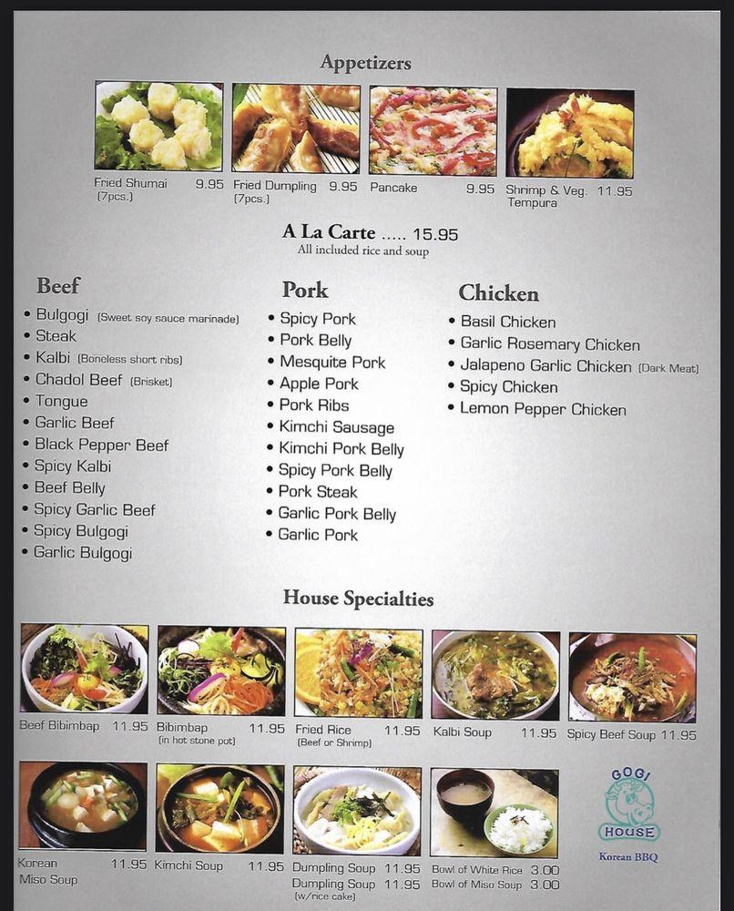 Menu at Gogi House restaurant, Santa Clarita