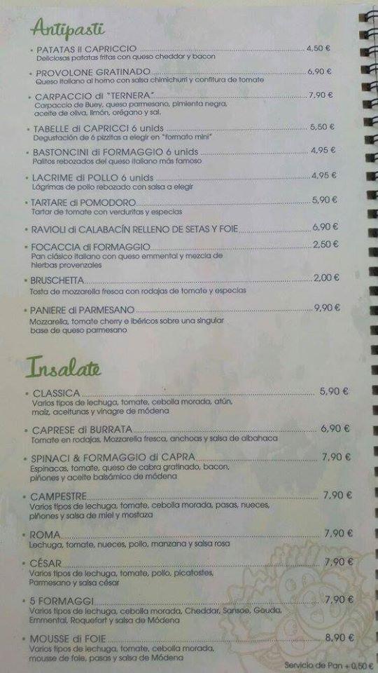 Menu at IL CAPRICCIO D'ITALIA restaurant, Córdoba