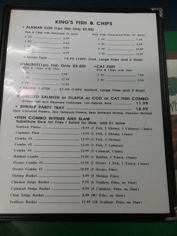 Menu at King's Fish & Chips restaurant, Port Orchard