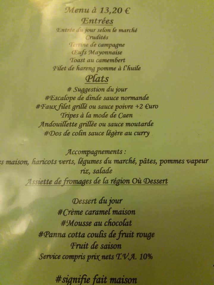 Menu au L'auberge Du Donjon restaurant, Bricquebec