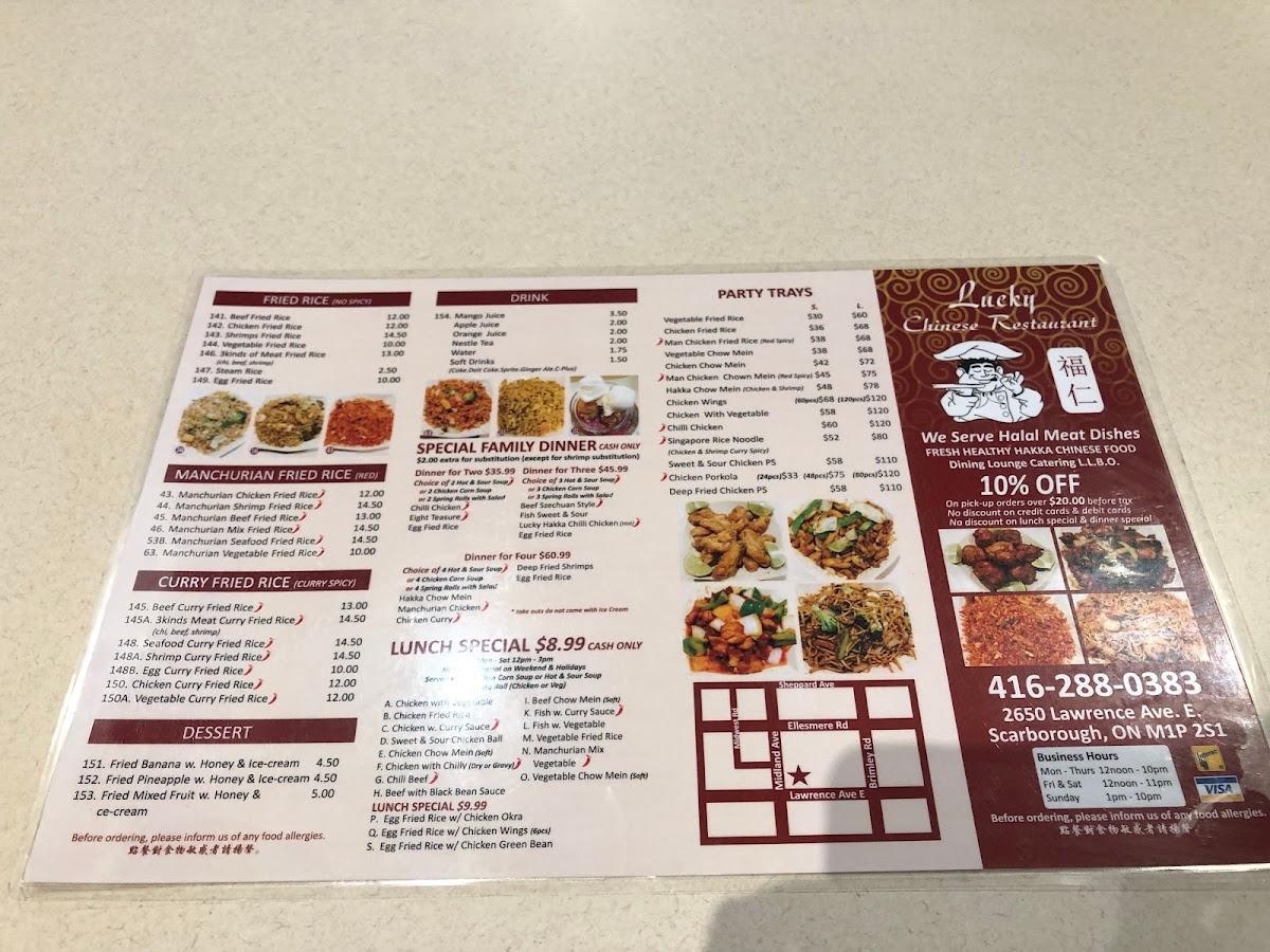Menu at Lucky Chinese Restaurant, Toronto, 2650 Lawrence Ave E