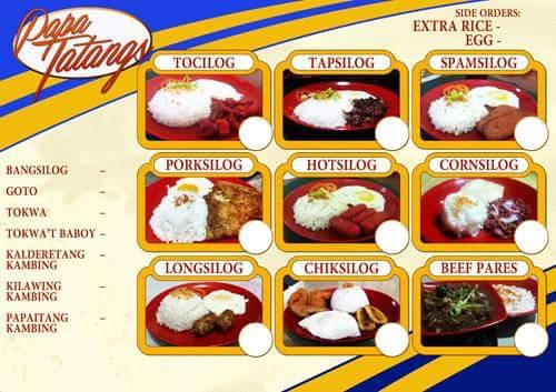 Menu at PAPA Tatang's Pares House, Tapsihan and Kambingan restaurant ...