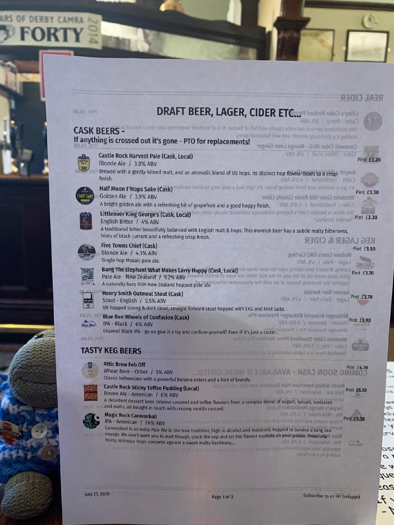 Menu at The Alexandra Hotel pub & bar, Derby