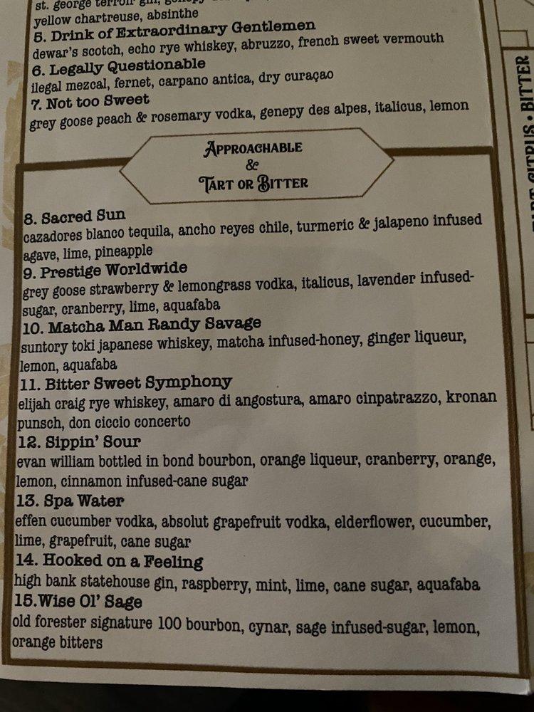 Menu at The Alibi Bourbon & Cocktail Lounge pub & bar, Columbus
