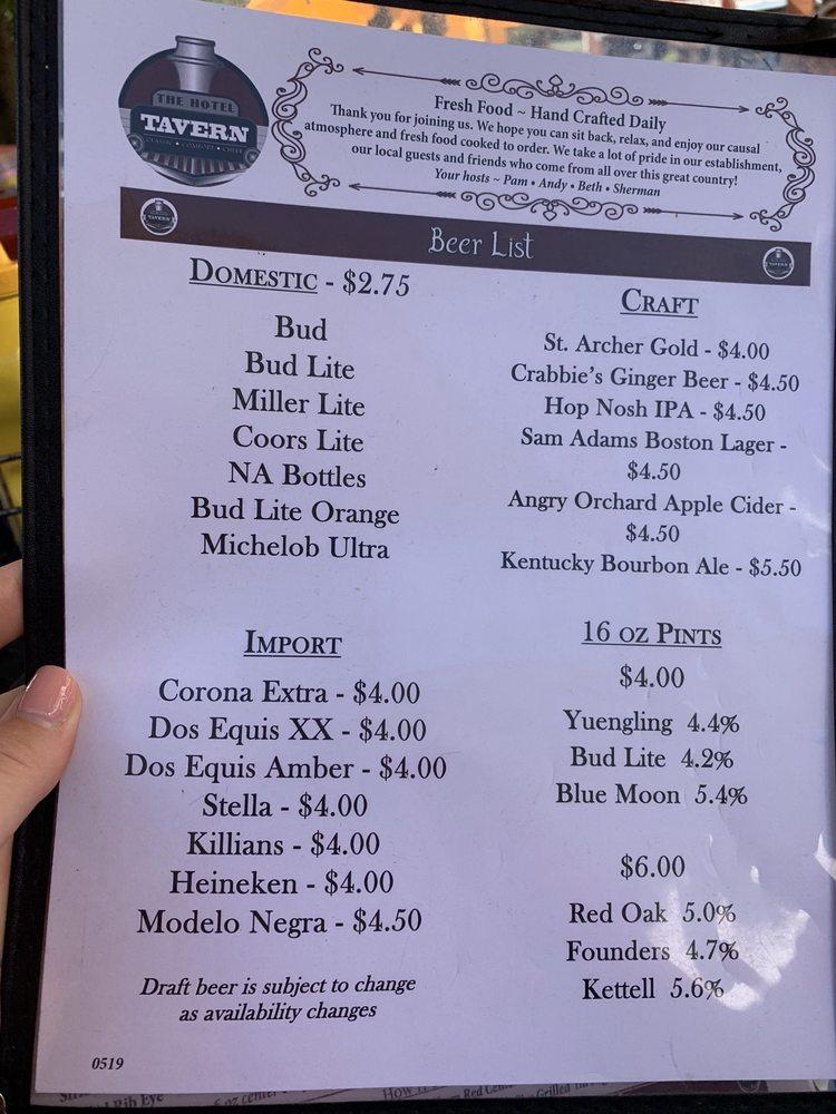 Menu at The Tavern steakhouse, West Jefferson