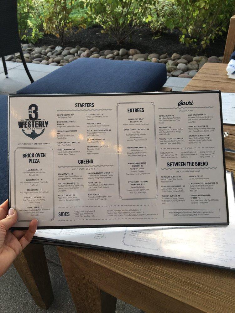 Menu at 3 Westerly Bar and Grill, Ossining
