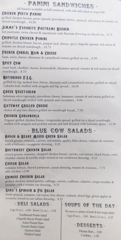 Menu at Blue Cow Deli restaurant, Penn Valley