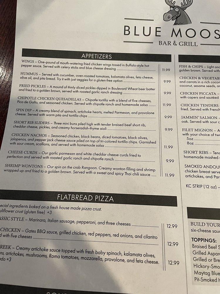 Menu at Blue Moose restaurant, Topeka