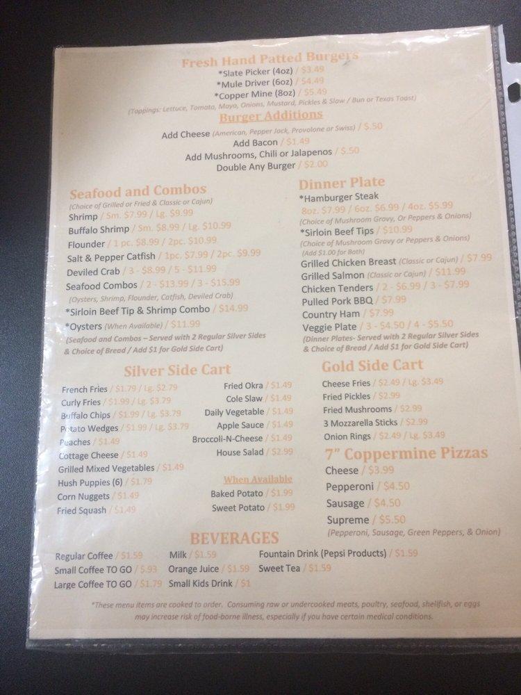Menu at Copper Mine Grill cafe, USA, NC-88