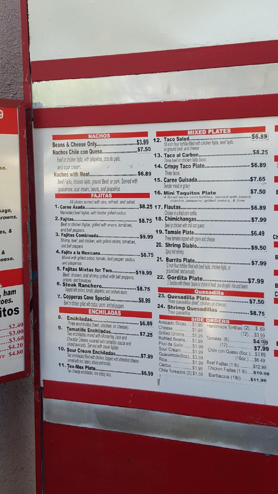 Menu at El Corral Restaurant, Copperas Cove