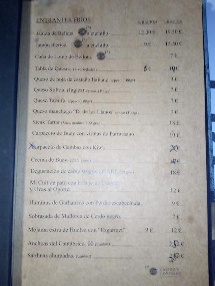 Carta del restaurante El Gourmet del Socarrat, Játiva