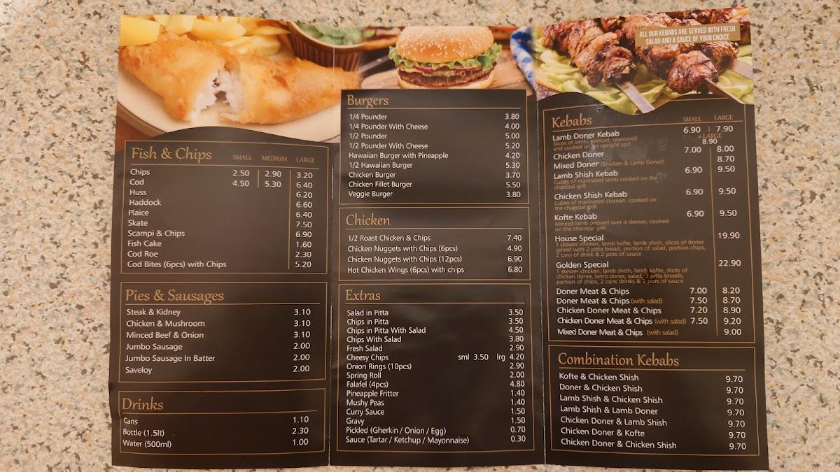 Menu at Golden Plaice restaurant, Storrington