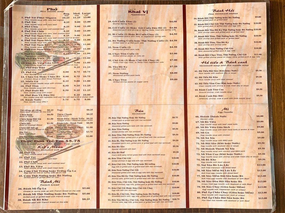 Carta del restaurante Phở Lú, Garden Grove