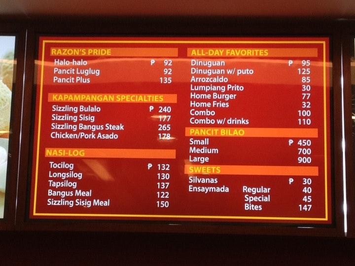 Menu at Razon’s of Guagua restaurant, Parañaque, Puregold Price Club Bldg
