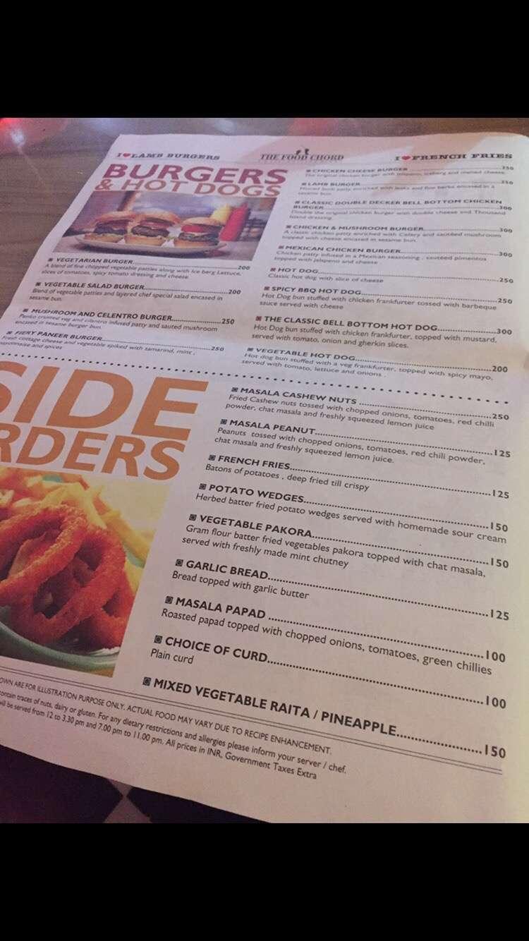 Menu at The Food Chord, Vagator, Ozran beach road