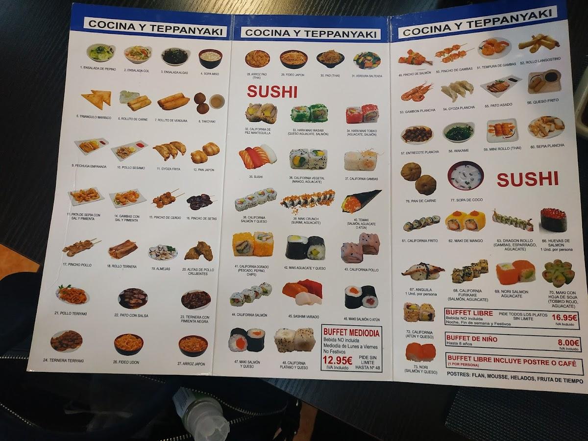 Carta de restaurante japones KOBE, Valencia