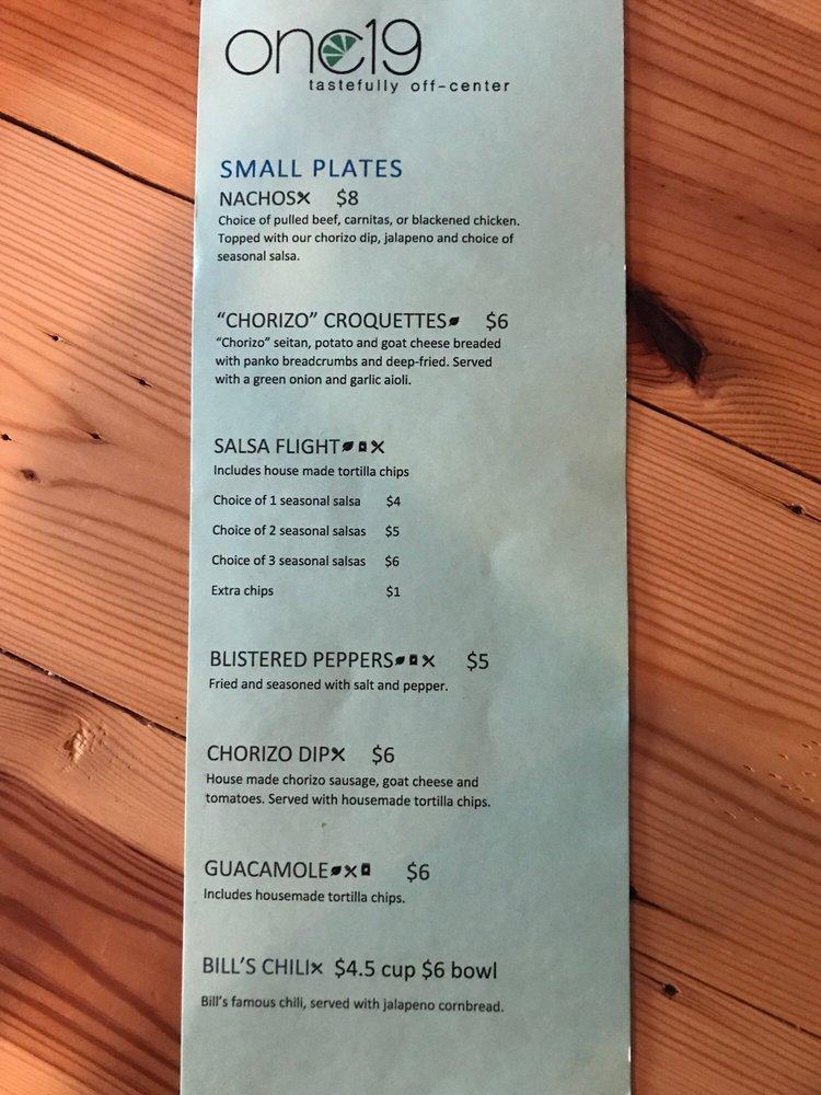 Menu at one19 - Tastefully Off-Center pub & bar, Farmville