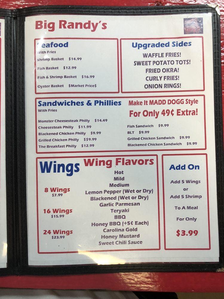Menu at Big Randy’s restaurant, Tallahassee