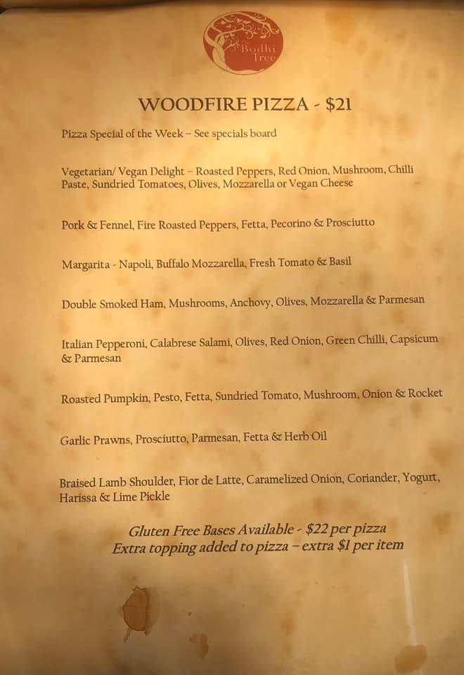 Menu at The Bodhi Tree Restaurant, Healesville
