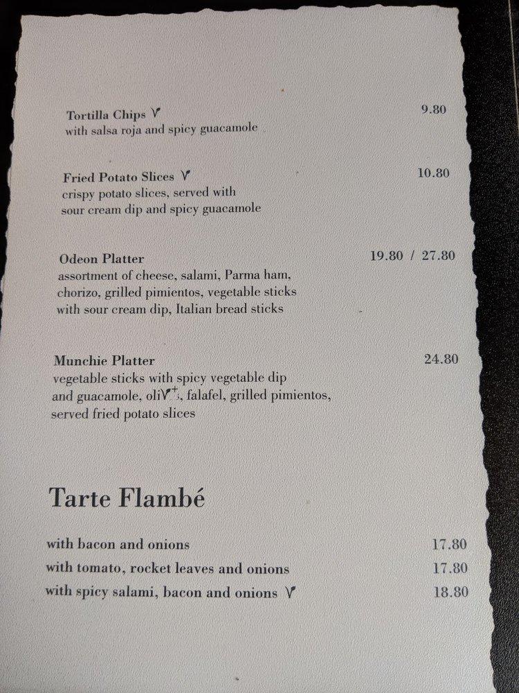 Menu at Café Bar ODEON, Zürich