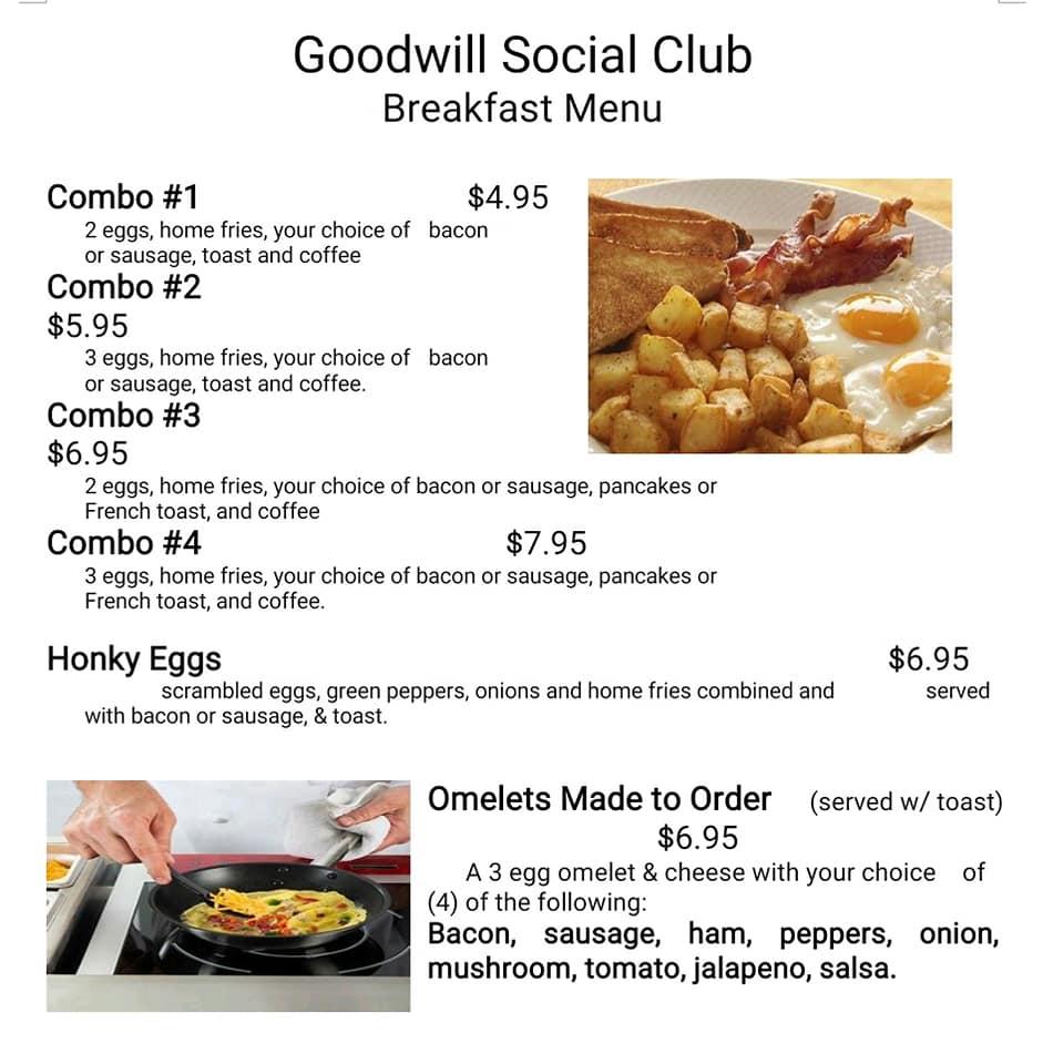 Menu at Goodwill Social Club, Myerstown