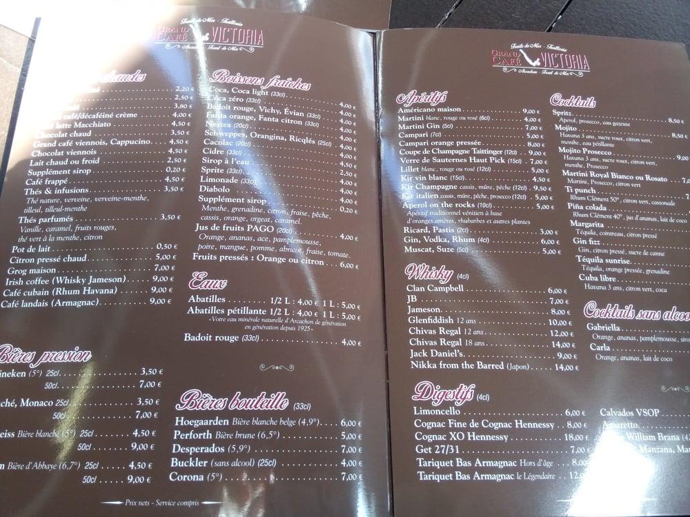 Menu at Grand Café Victoria, Arcachon