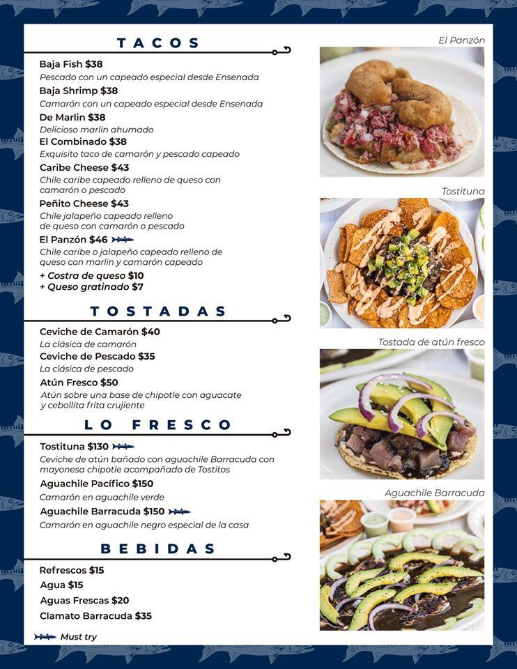 Menu at La Barracuda, Juárez