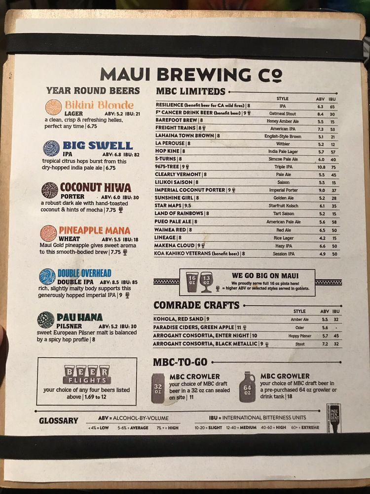 Menu at Maui Kitchen restaurant, Honolulu