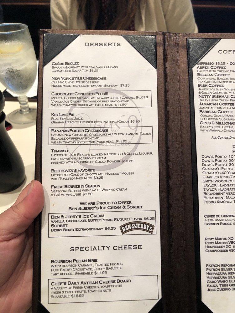 Menu at Opus 9 Steakhouse, Williamsburg