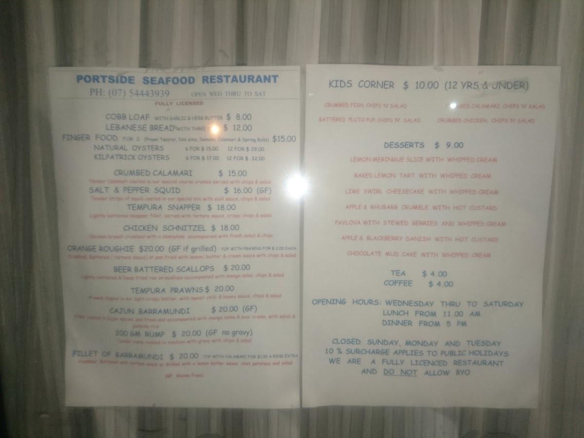 Menu at Portside Seafood Restaurant, Buddina