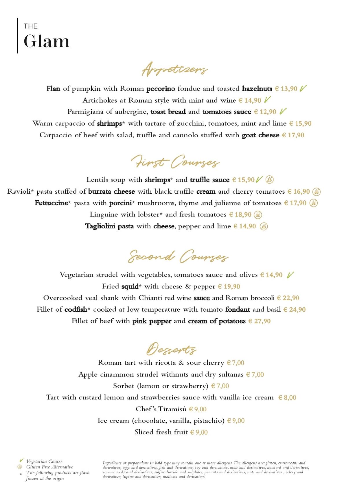 Menu da The Glam Hotel, Roma
