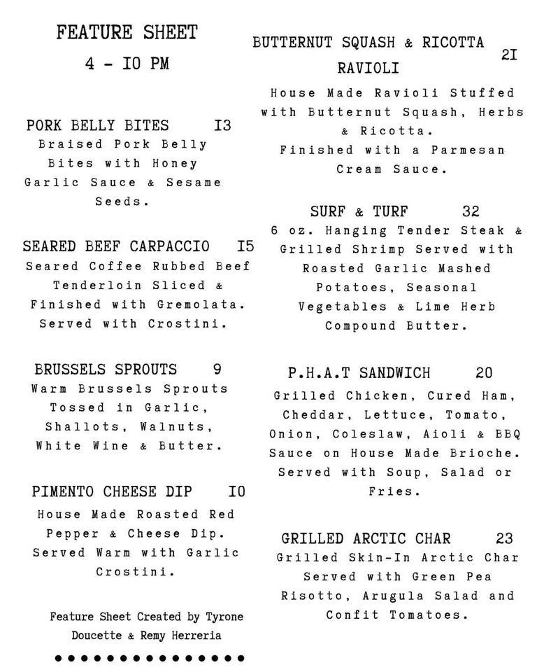 Menu at The Cure Kitchen + Bar, Regina