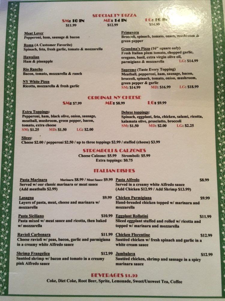 Menu at Tony and Al's Deli pizzeria, Starke